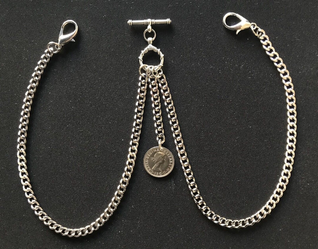 Double Albert Pocket Watch Chain With a "lucky"er II Sixpence,silver ...