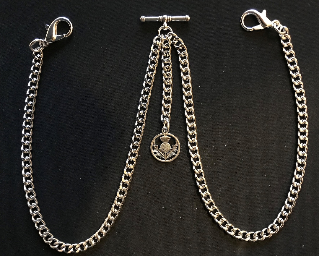 Double Albert Pocket Watch Chain With a Scottish Thistle,silver Colour ...