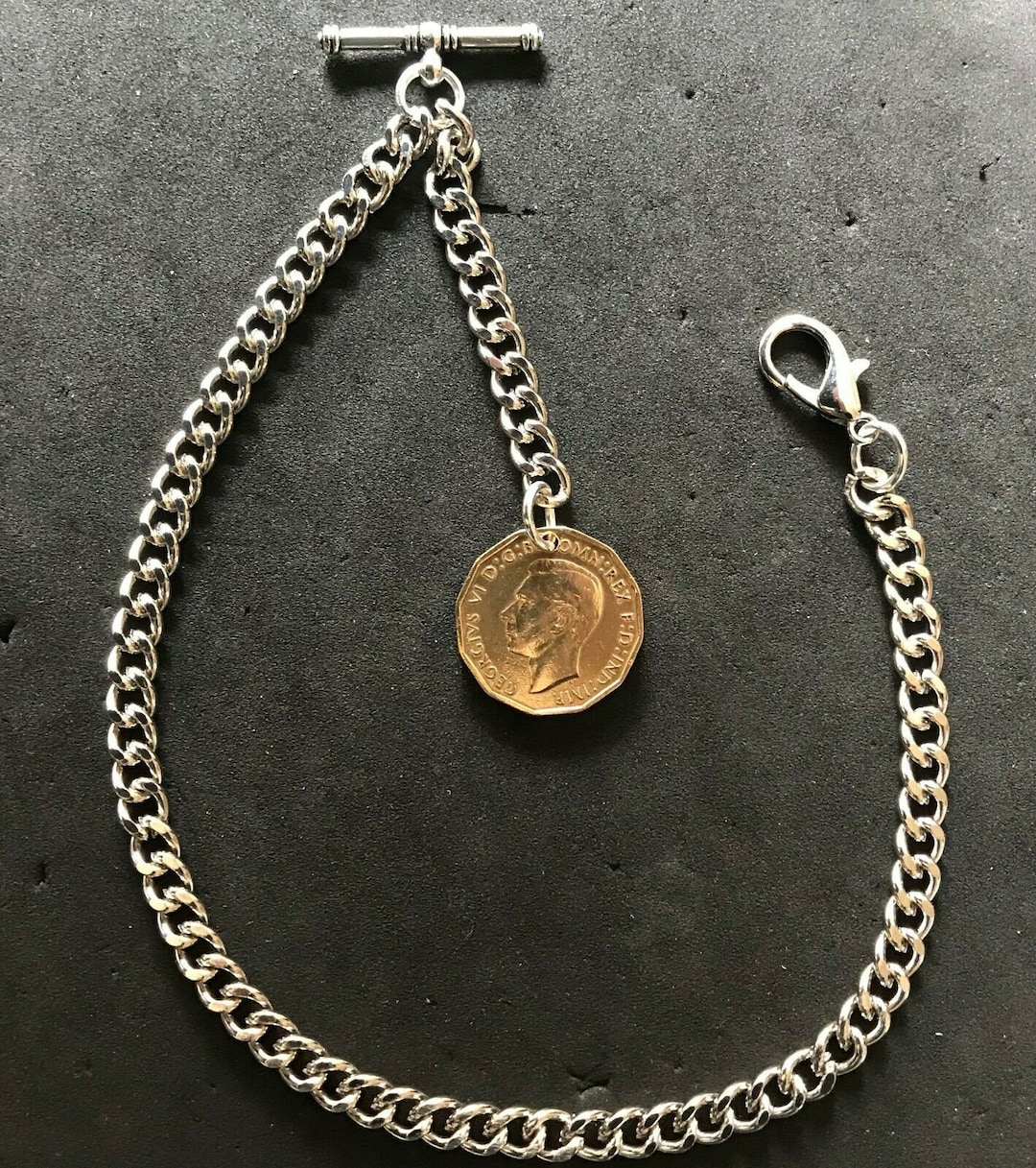 Albert Pocket Watch Chain With a GR VI Brass Threepenny Bit Fob,silver ...