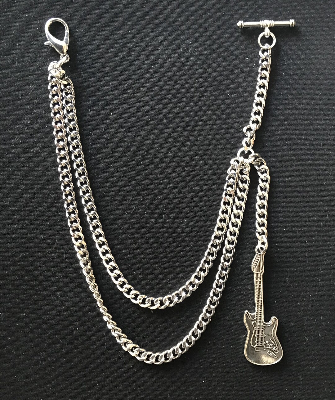 Albert Pocket Watch Chain With a Guitar Fob, Silver Colour 4 Sizes - Etsy