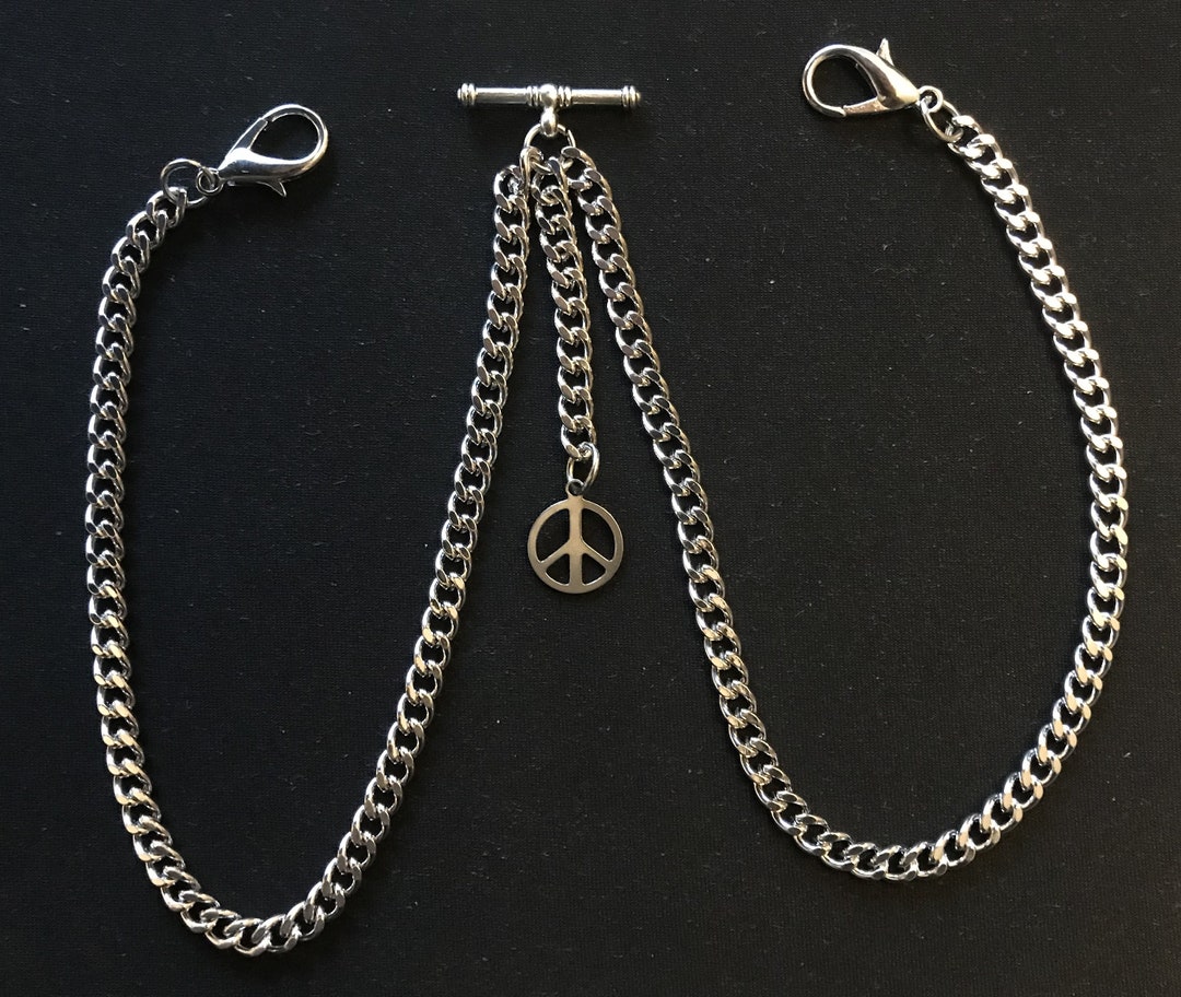 Double Albert Pocket Watch Chain With a Peace Symbol Fob,silver Colour ...