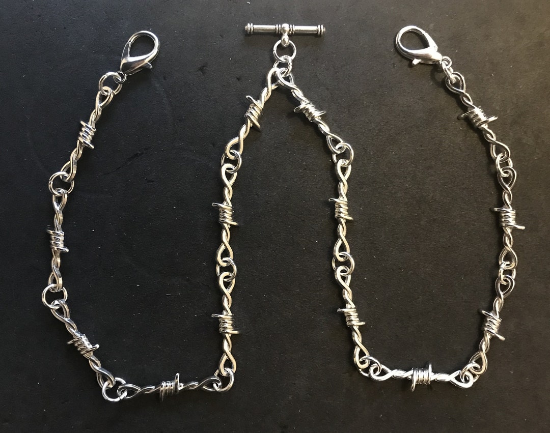 Double Albert Watch Chain Barb Wire + Clasps and T-bar,silver Colour 4 ...