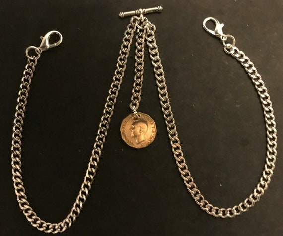 Double Albert Pocket Watch Chain and a Brass GR VI Threepenny | Etsy