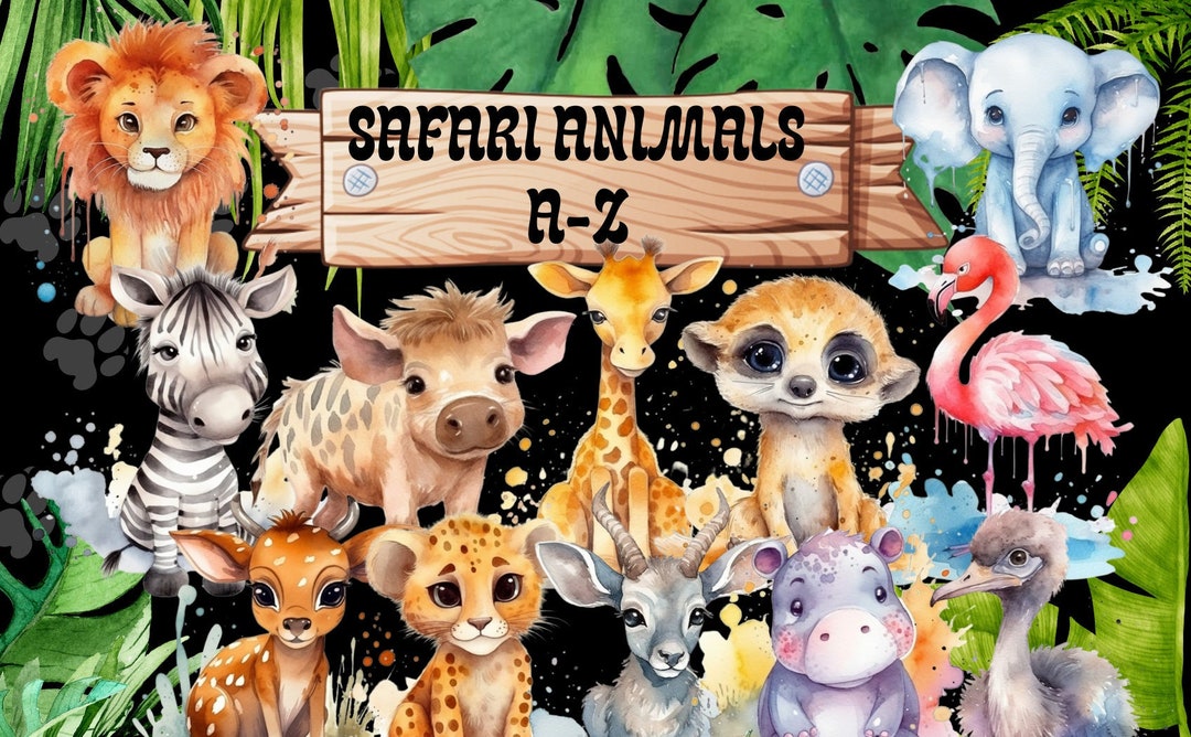 Safari Animals Alphabet A-Z Mega Clipart Bundle | Watercolor Clipart ...