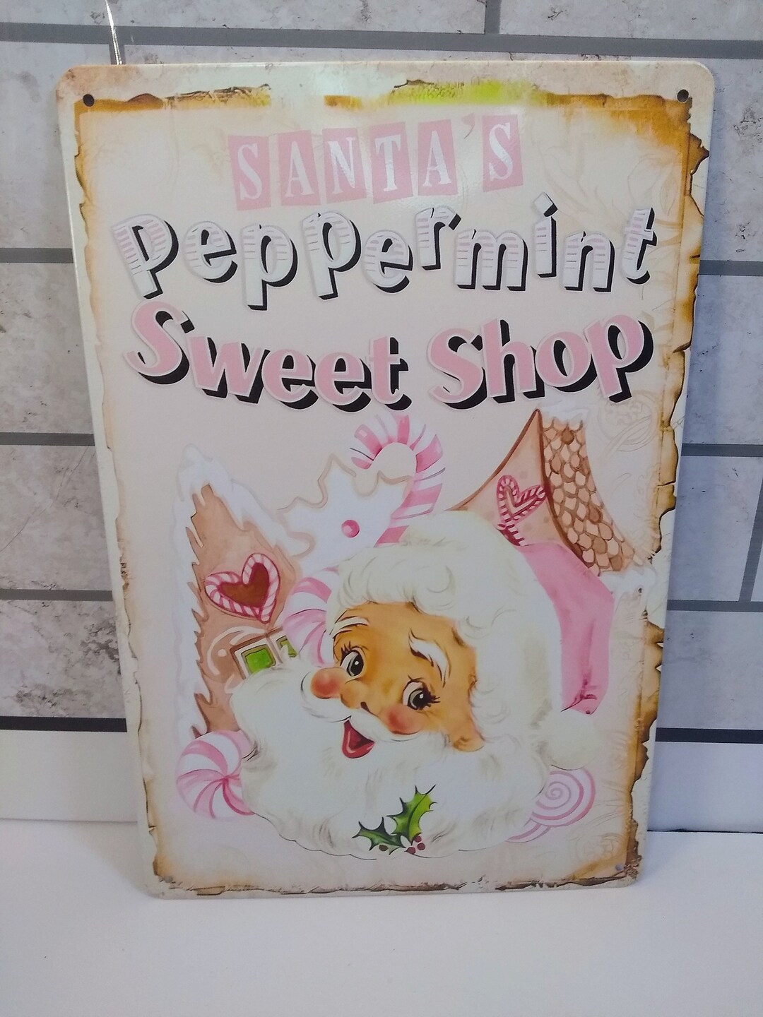 Pink Christmas Santa's Peppermint Sweet Shop Sign - Etsy