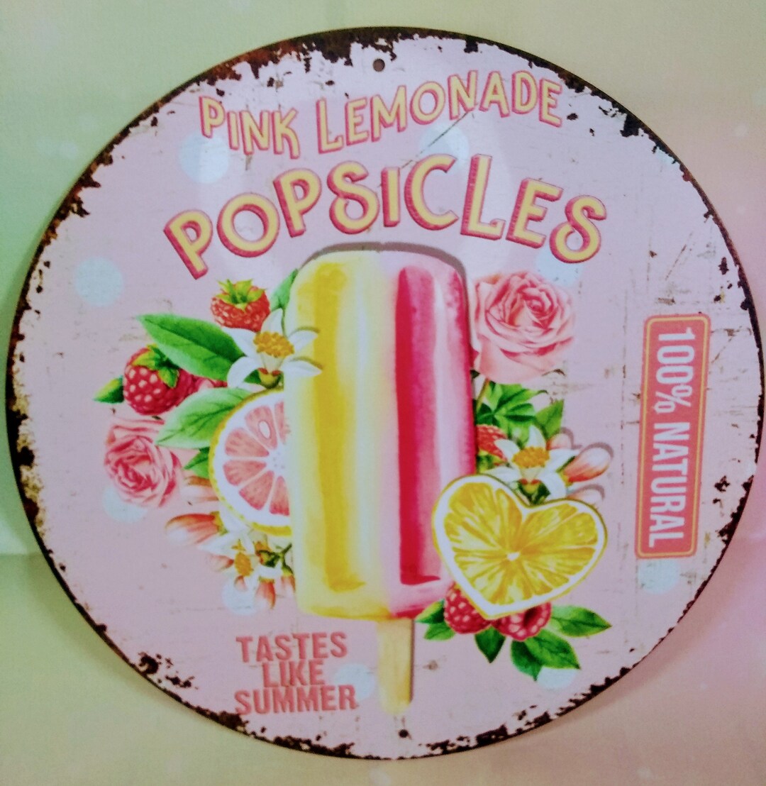 Round Pink Lemonade Popsicles Metal Wreath Attachment Sign - Etsy