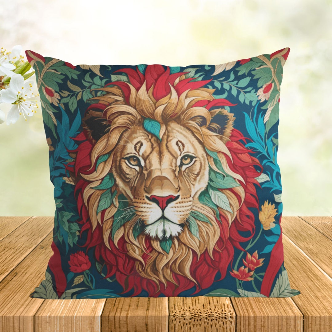 William Morris Cushion, Lion Head Motif, Decorative Cushion, 46 X 46 Cm ...