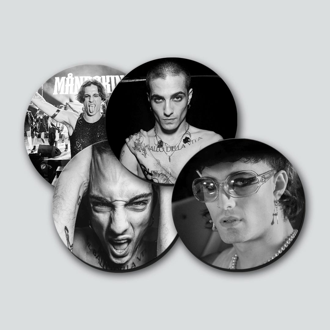 Maneskin Coasters: Damiano David, Set of 4 Black & White Hardboard ...