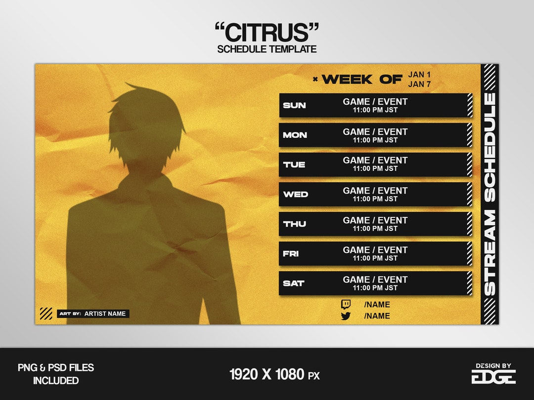 Twitch Stream Schedule Template CITRUS Vtuber-streamer - Etsy