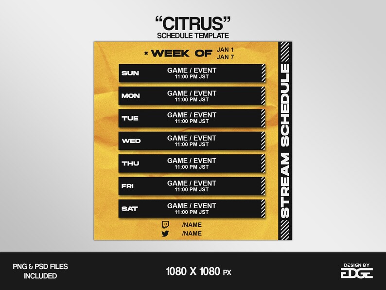 Twitch Stream Schedule Template CITRUS Vtuber-streamer - Etsy