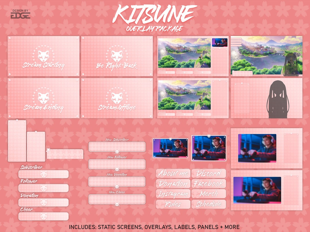 Twitch Overlay Package STATIC kitsune Starting / Brb / Ending/ Offline ...