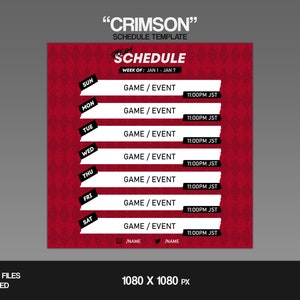 Twitch Stream Schedule Template CRIMSON Vtuber-streamer Assets PNG ...