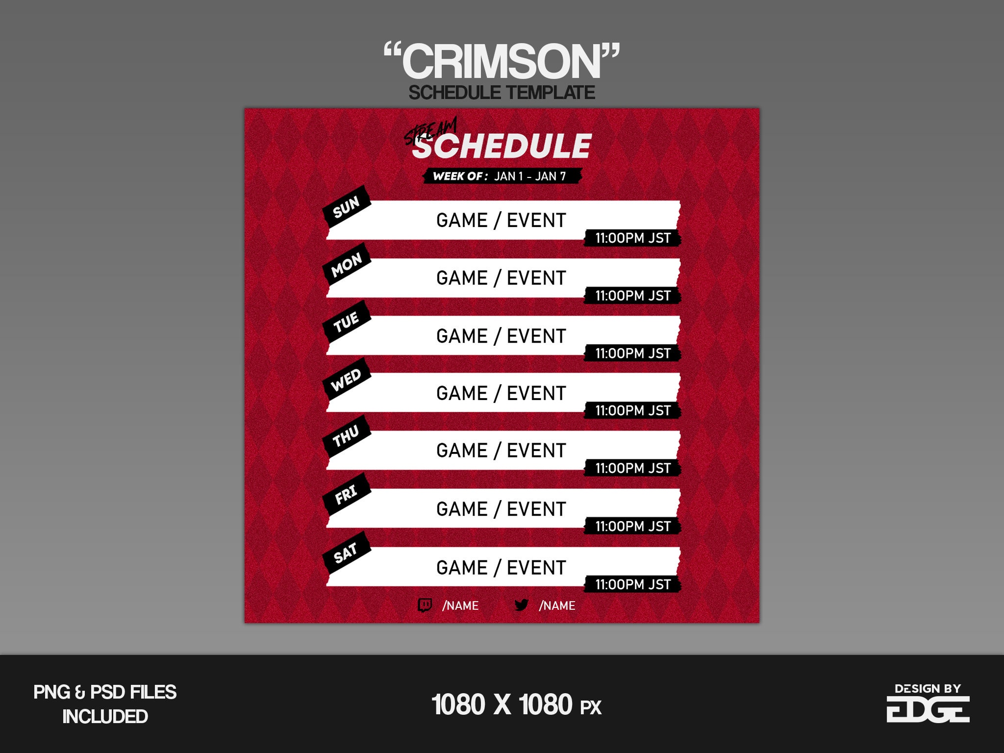 Twitch Stream Schedule Template CRIMSON Vtuber-streamer Assets PNG ...