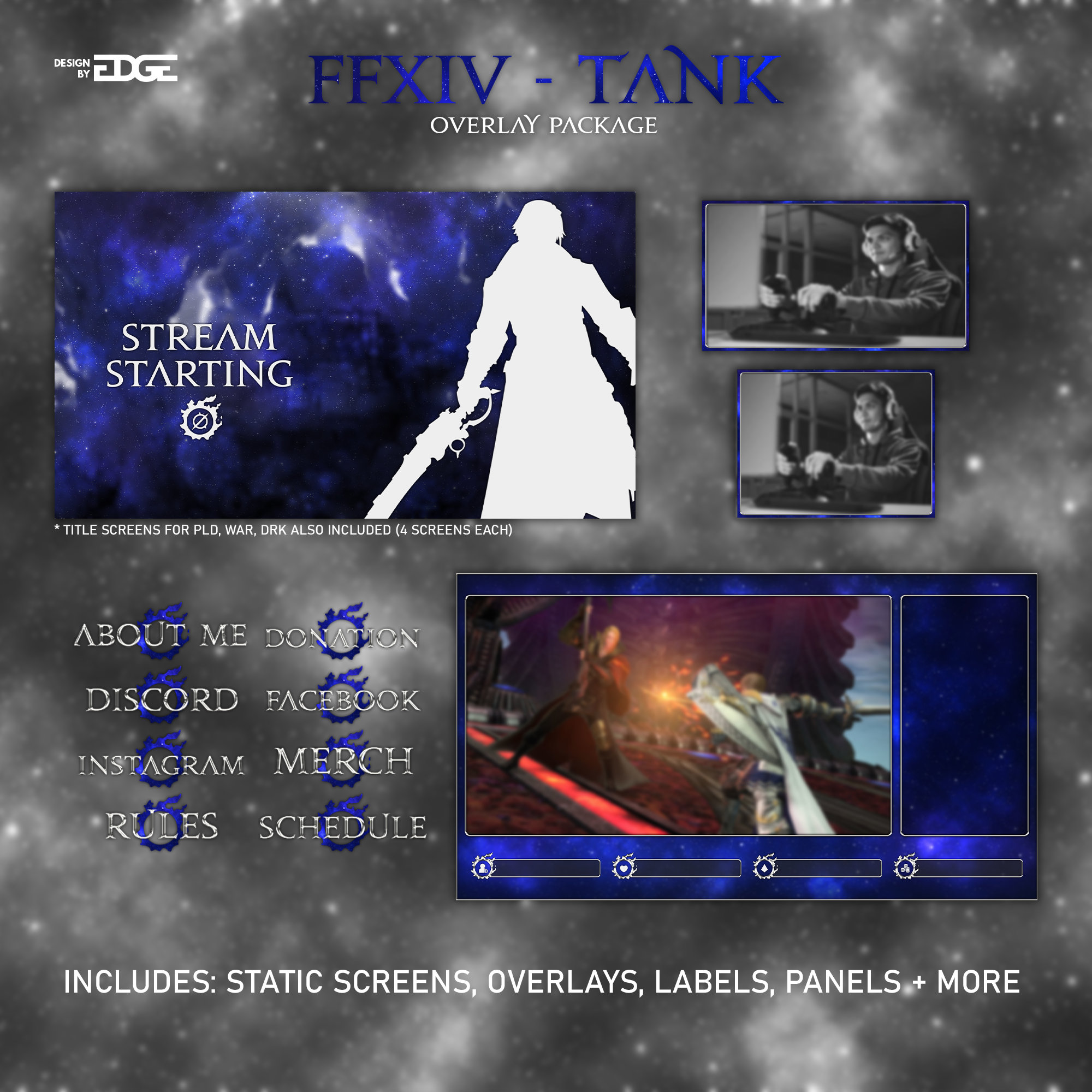 Twitch Overlay Package STATIC FFXIV TANK Stream Starting / Brb / Ending ...