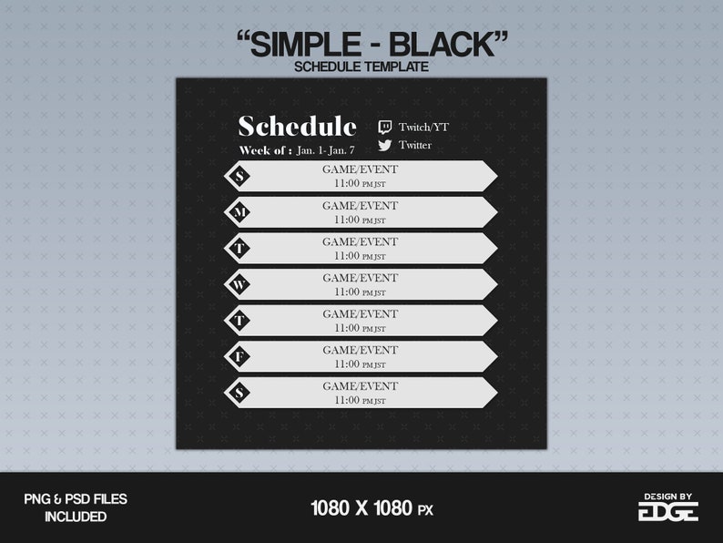 Twitch Stream Schedule Template Simple BLACK - Etsy