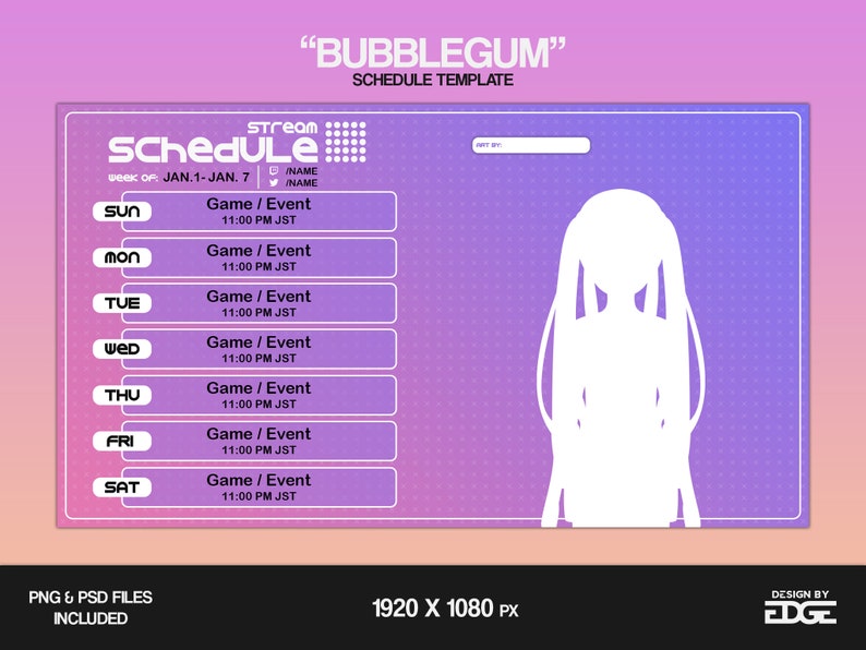 Twitch Stream Schedule Template Bubblegum Vtuber-streamer - Etsy