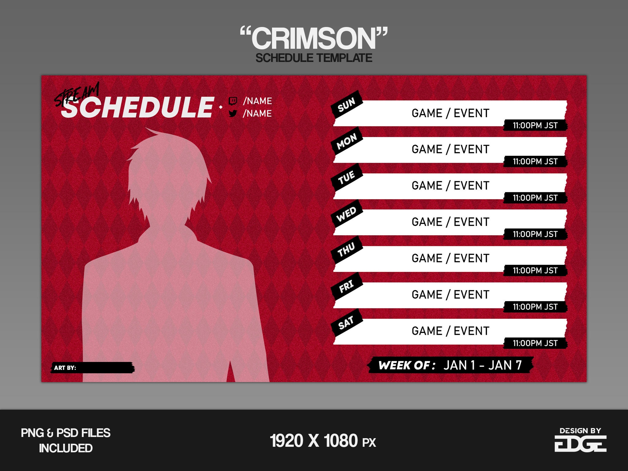Twitch Stream Schedule Template CRIMSON Vtuber-streamer Assets PNG ...