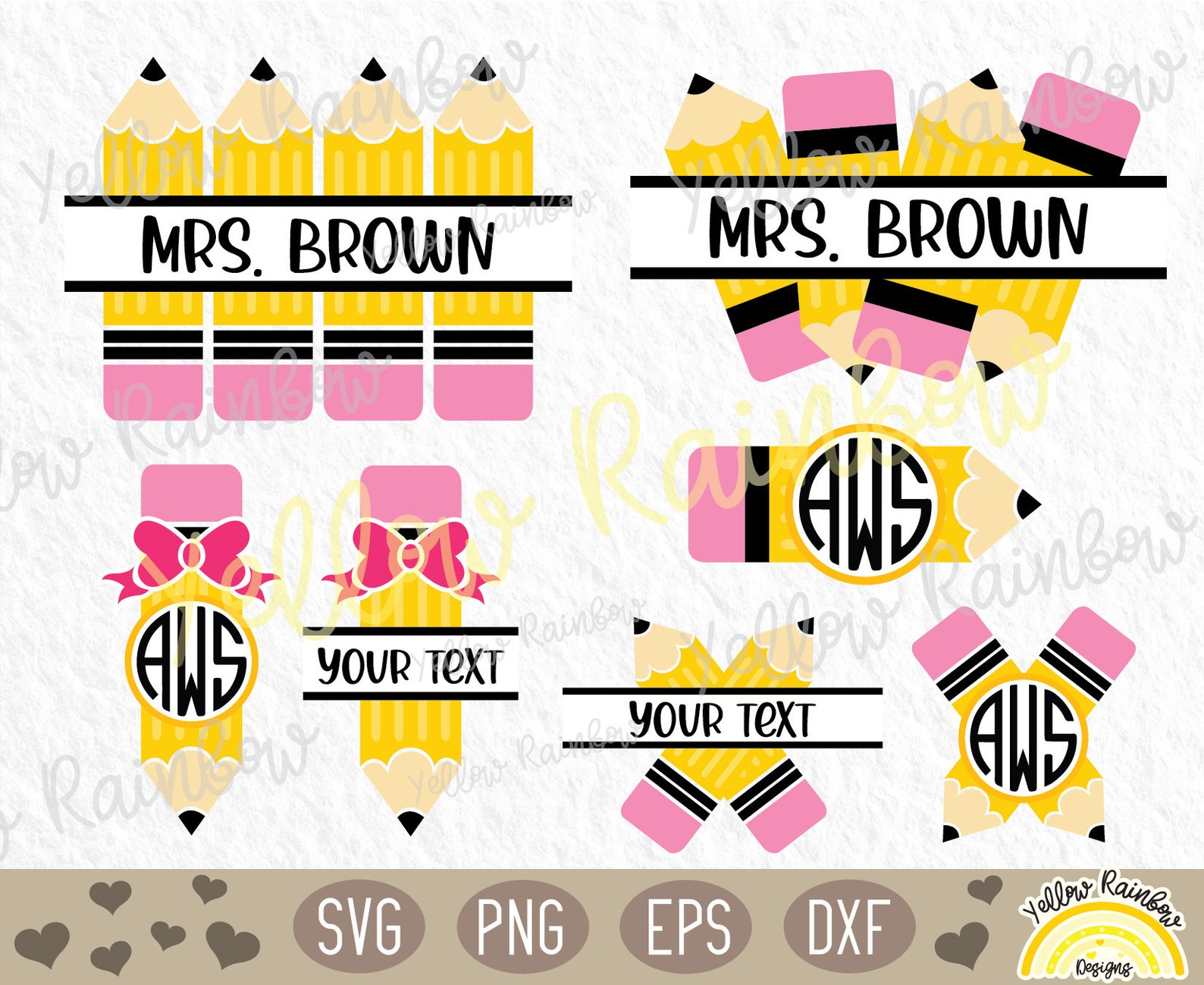 Pencils Monogram Bundle SVG File Back to School SVG for - Etsy