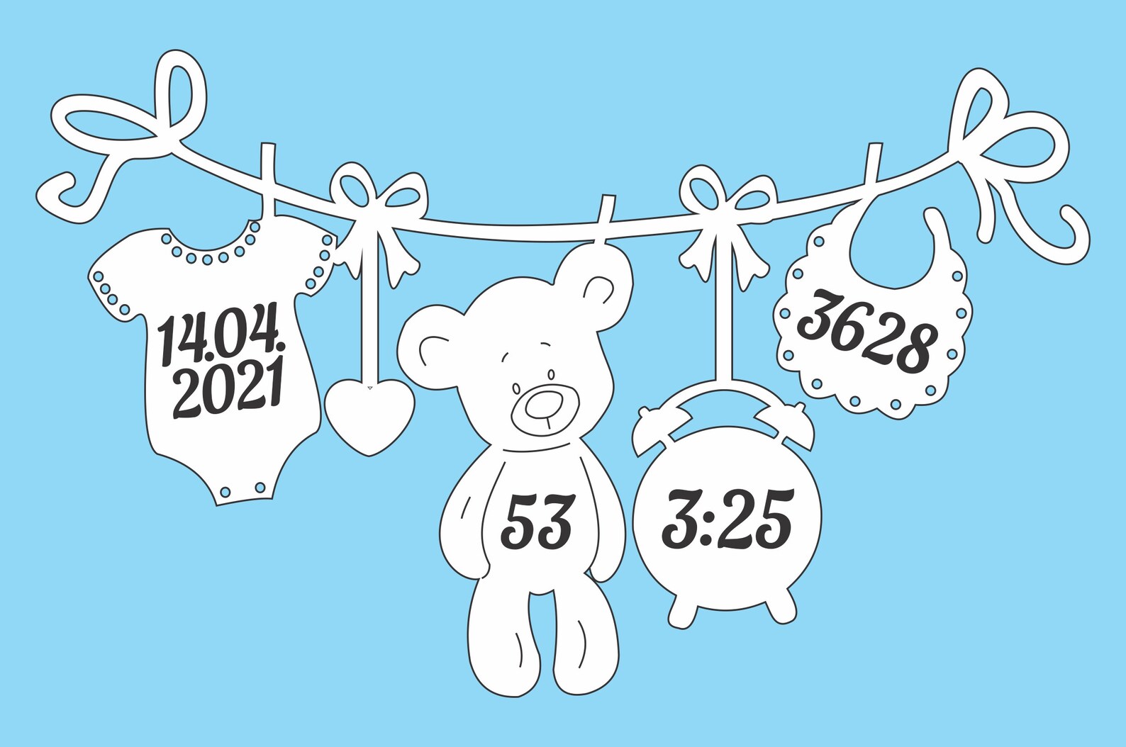 Baby Stat Announcement Template SVG With Teddy Bear Birth Announcement ...