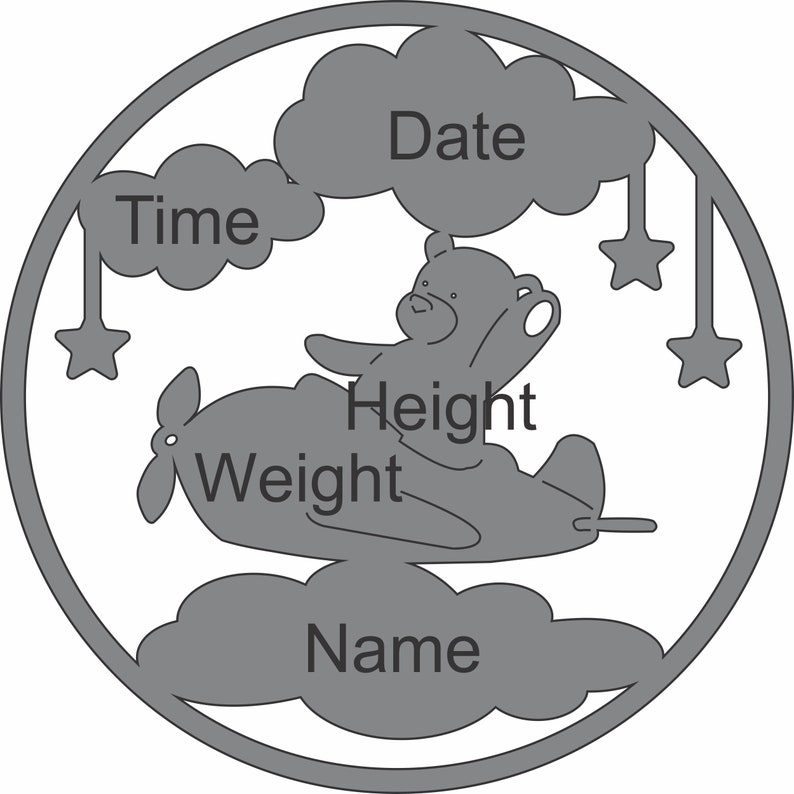 Baby Stat Announcement Template SVG With Teddy Bear on the Plane Birth ...