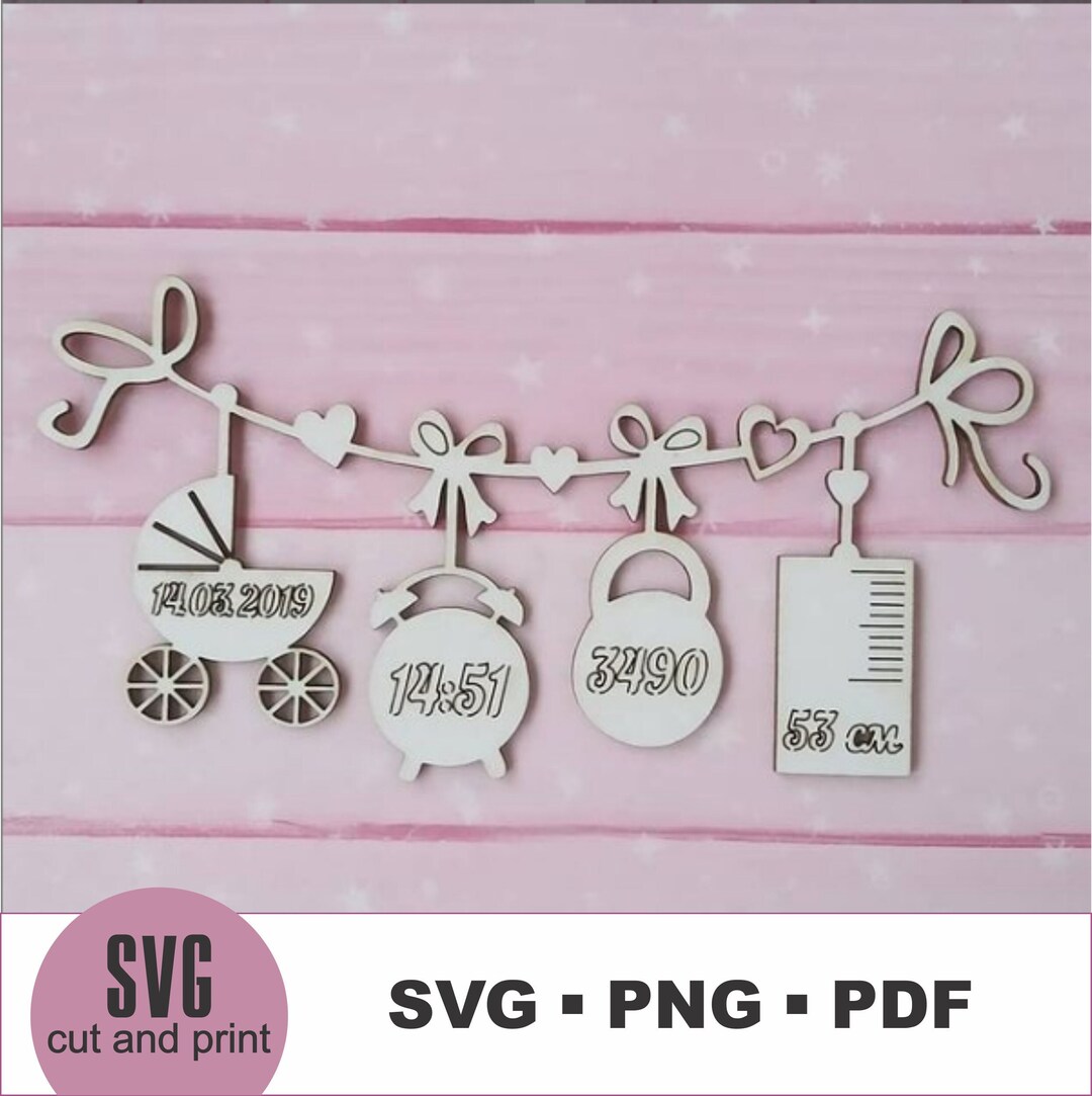 Baby Stat Announcement Template SVG With Baby Stroller Birth ...