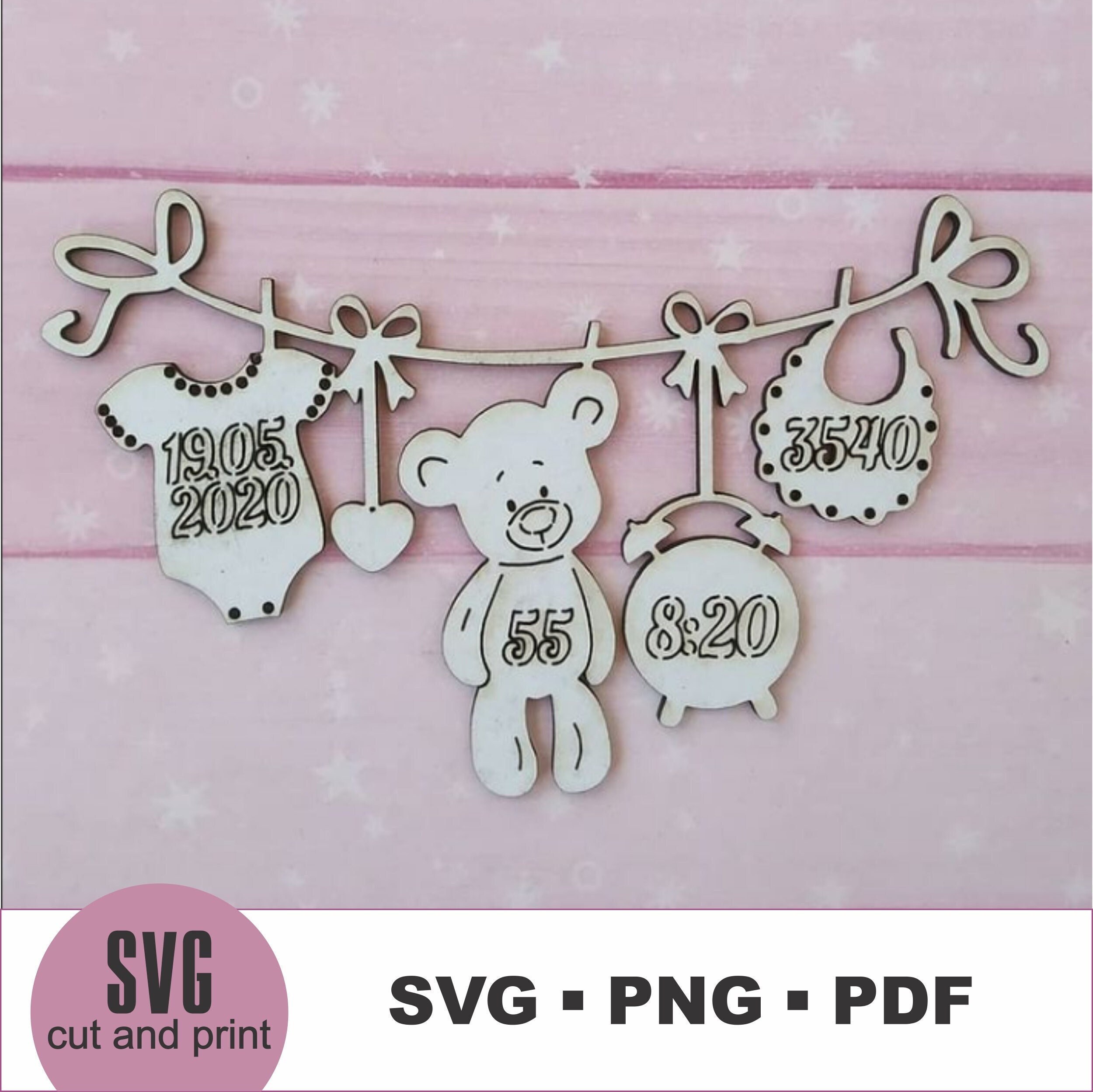 Baby Stat Announcement Template SVG With Teddy Bear Birth Announcement ...