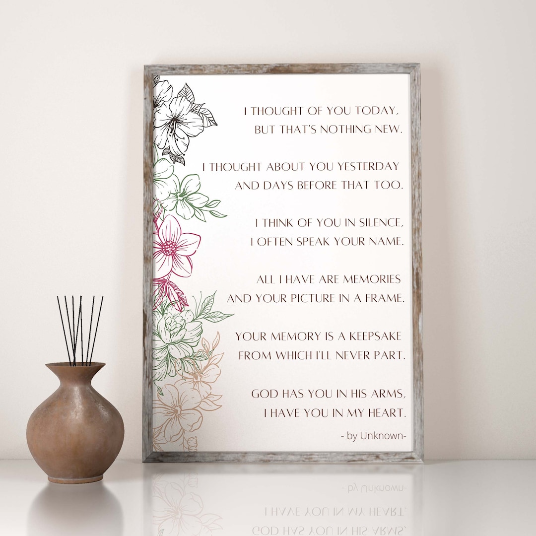 I Thought of You Today Grief Poem, Digital Download, Printable Quote ...