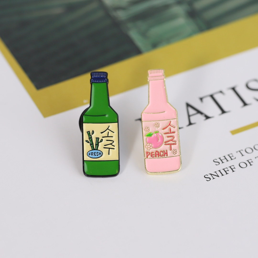 Peach and Bamboo Soju Pin Cute Drink Hard Enamel Pins Label - Etsy