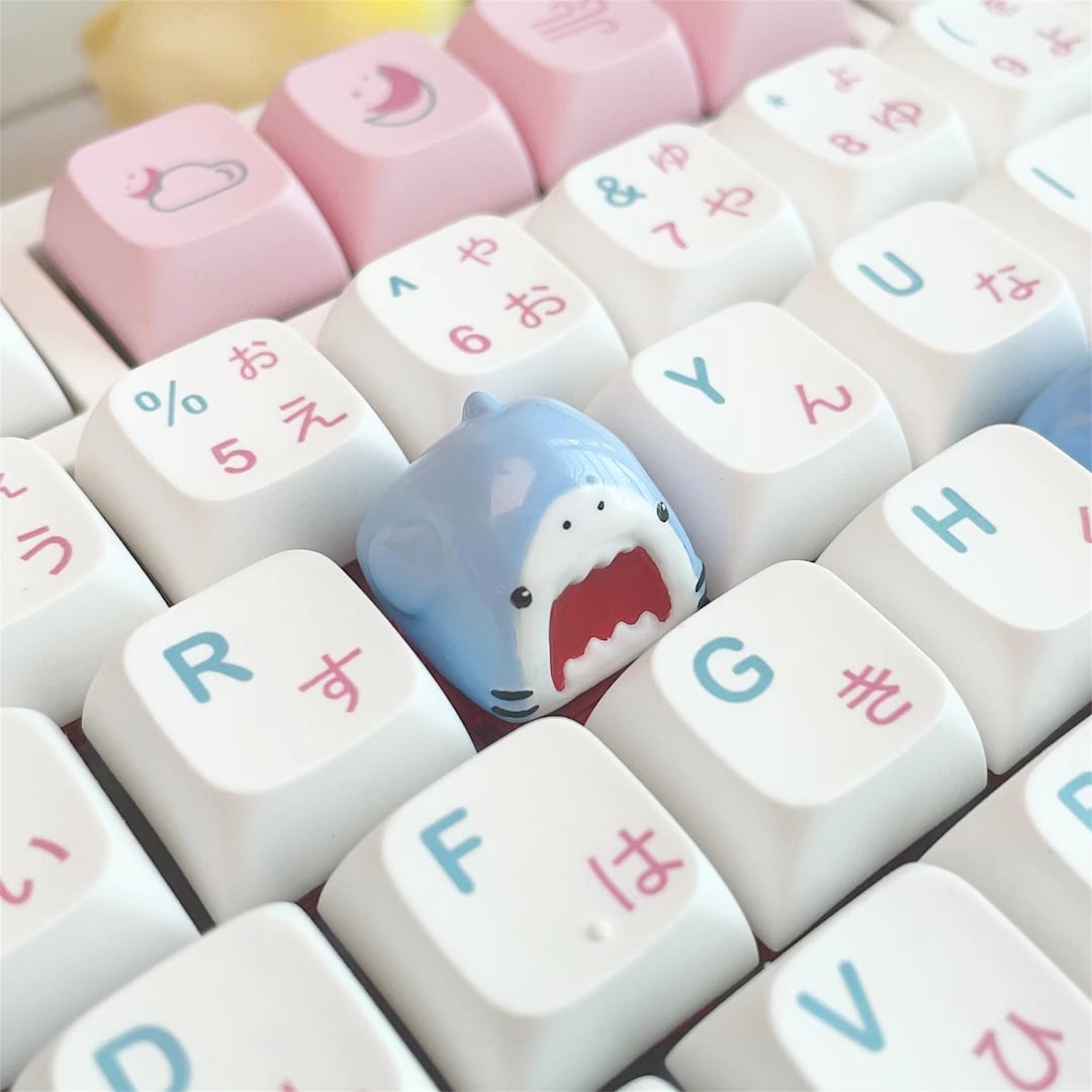 Kawaii Shark Cute Inspired Hand Painted Artisan Keycap MX Key Cap for ...