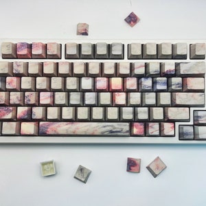 Pink Marbling Marble Pattern Side Print Backlit 131 Pcs Keycap Set for ...