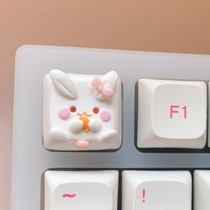 Kawaii Rabbit Carrot Cute Keycap Inspired Resin Artisan Handmade Keycap ...