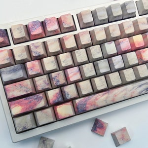Pink Marbling Marble Pattern Side Print Backlit 131 Pcs Keycap Set for ...