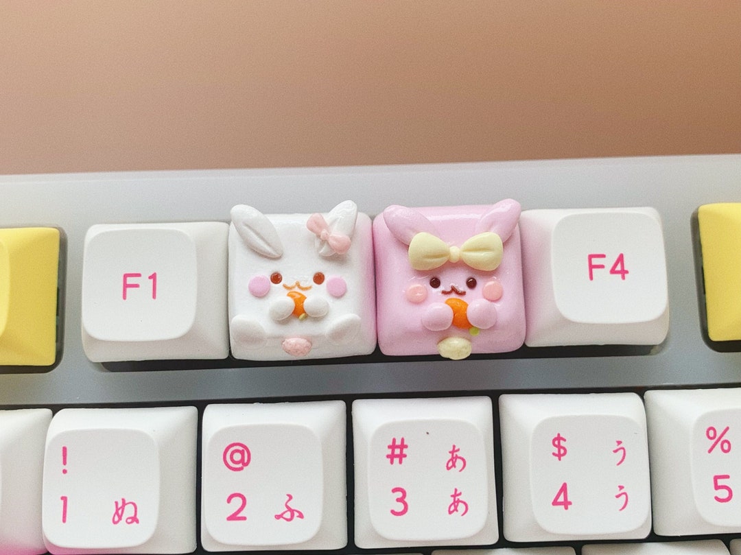 Kawaii Rabbit Carrot Cute Keycap Inspired Resin Artisan Handmade Keycap ...