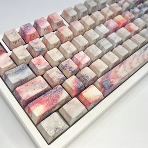 Pink Marbling Marble Pattern Side Print Backlit 131 Pcs Keycap Set for ...