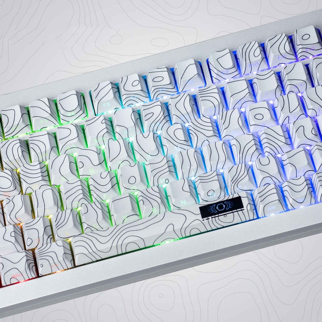 Black & White Contour Line Side Print Backlit 132 Pcs Keycap Set for ...