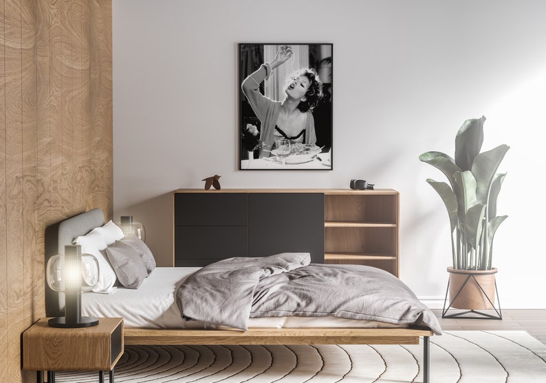 Italian Woman Eating Spaghetti Poster Black and White Pasta - Etsy