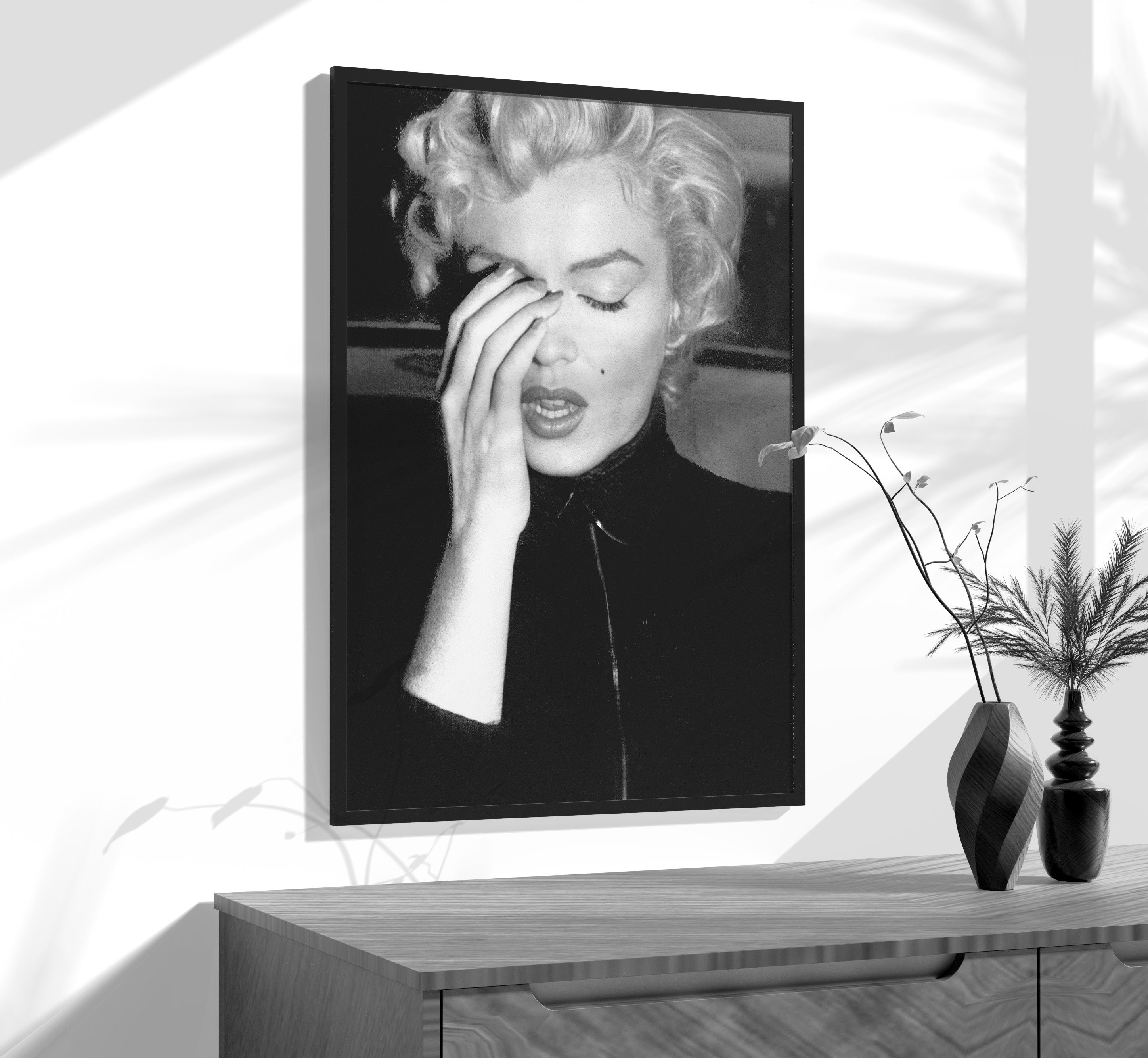 Marilyn Monroe Crying Poster, Home, Art Gift, black and white fashion ...