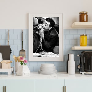 Toto Eating Spaghetti Poster, Black and White, Vintage Pasta Print ...