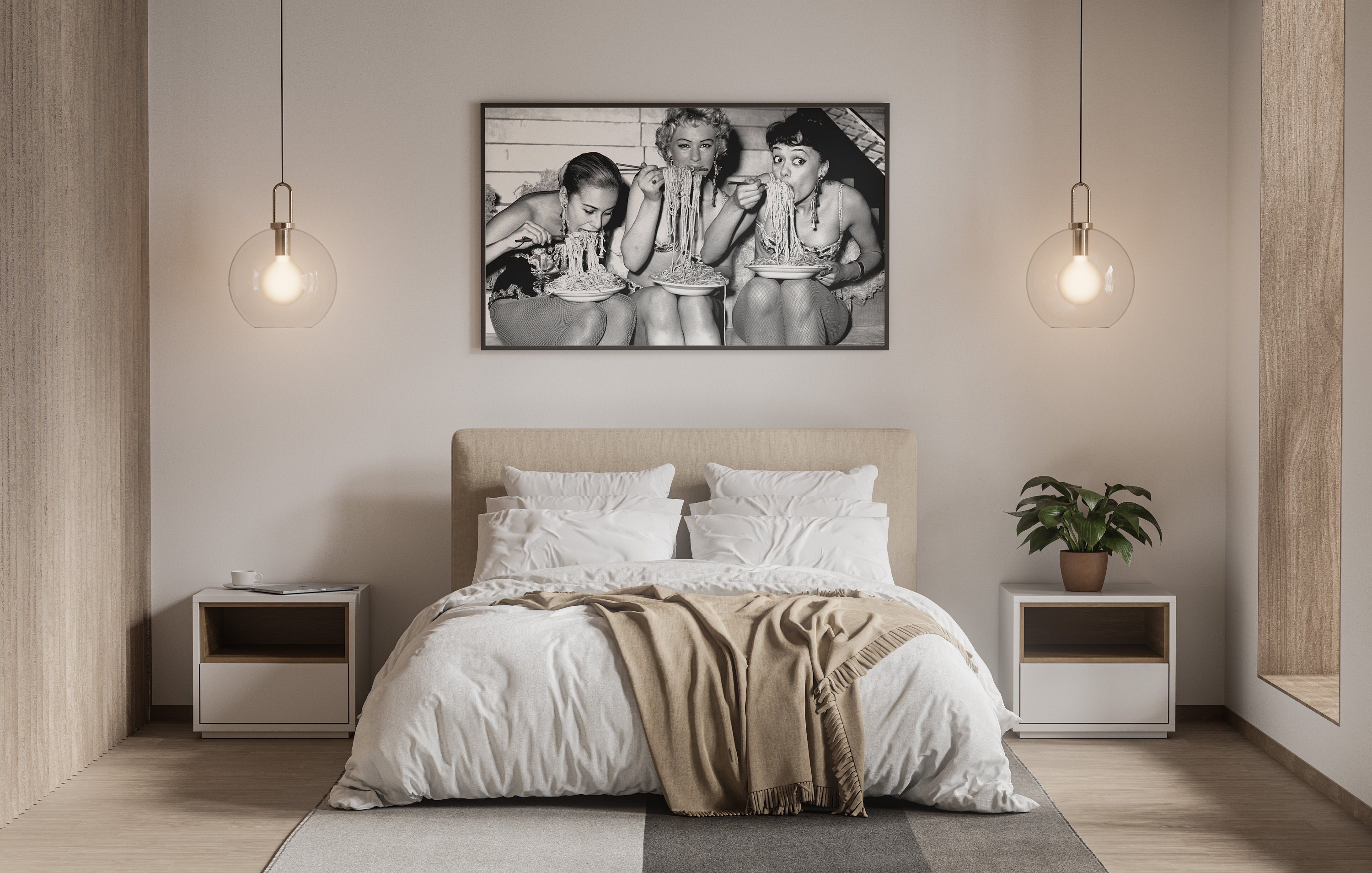 Woman Eating Spaghetti Poster 1958 Black and White Vintage - Etsy