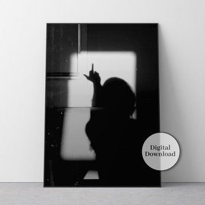 Shadow of Woman Middle Finger Poster, Black and White, Feminist Print ...