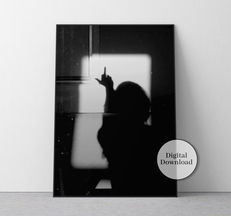 Shadow of Woman Middle Finger Poster Black and White - Etsy