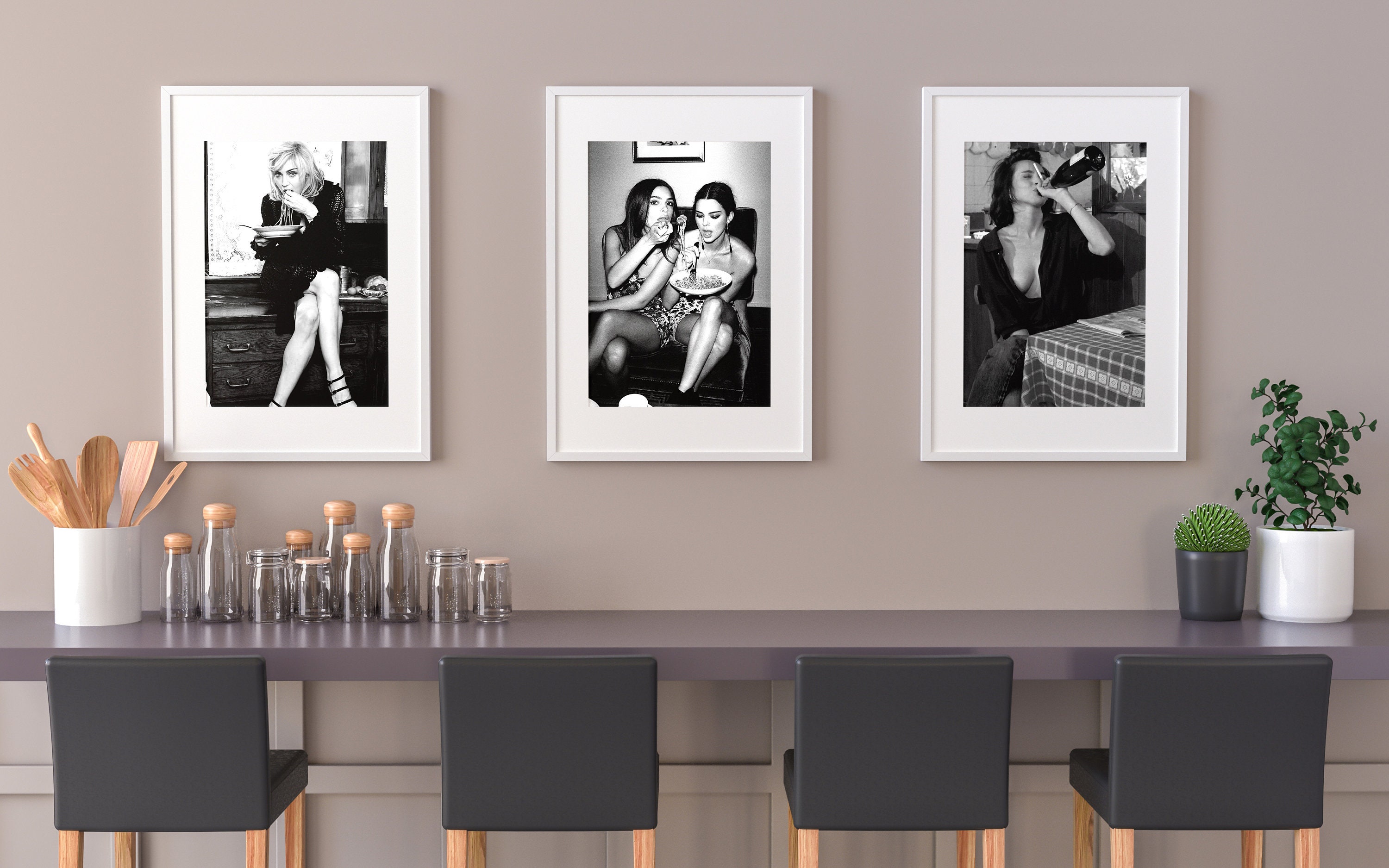 Women Eating Spaghetti Poster Vintage Kitchen Print Black - Etsy