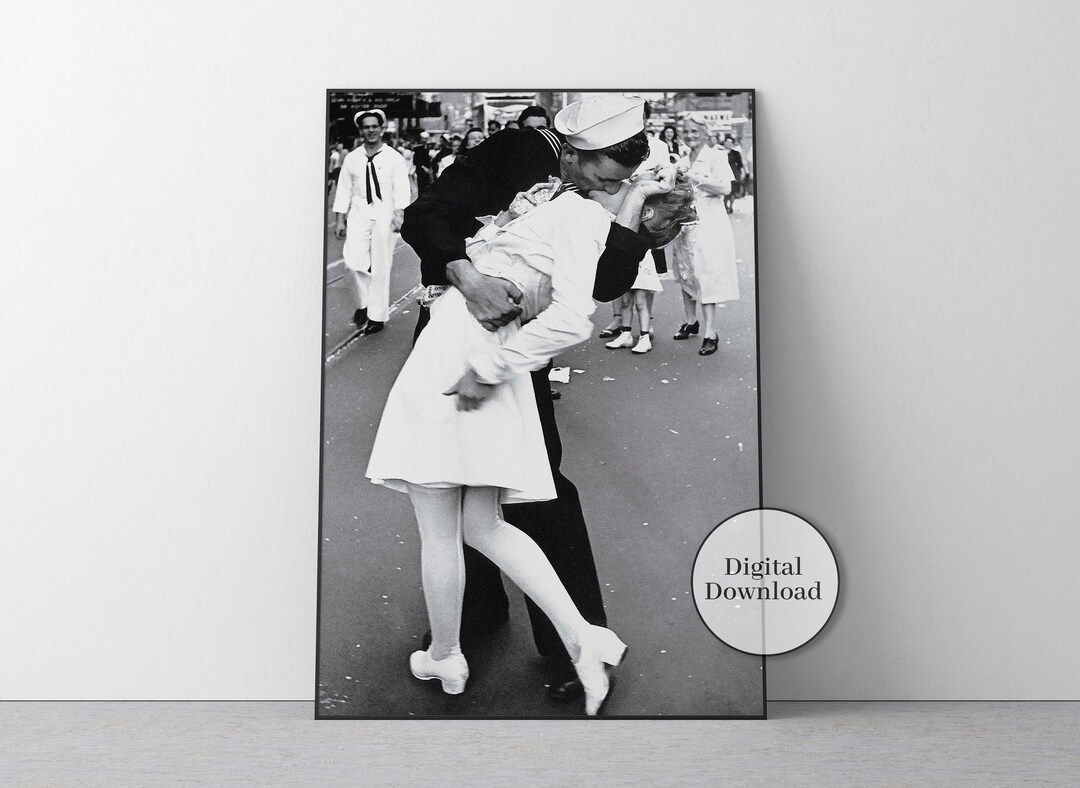 V-J Day Kiss Print - Black and White Times Square Poster for Valentines ...