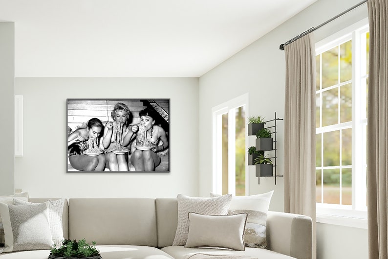 Woman Eating Spaghetti Poster 1958 Black and White Vintage - Etsy