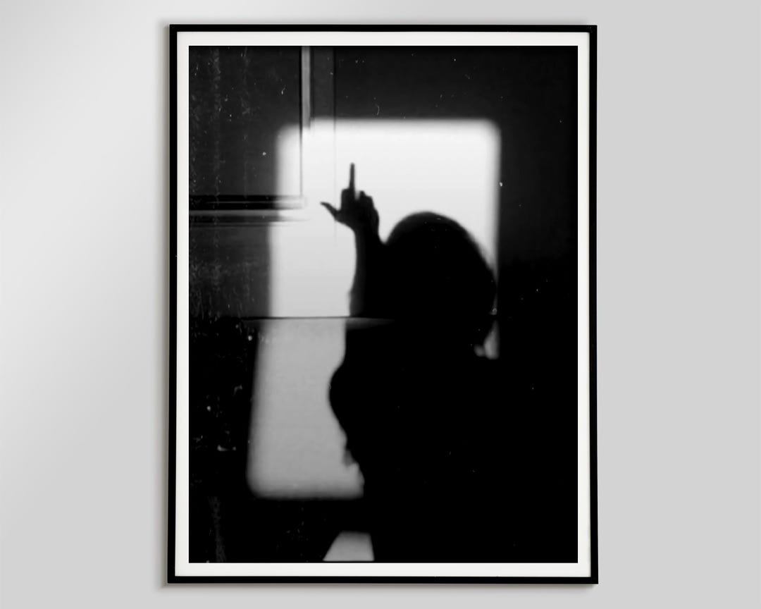 Feminist Shadow Print, Middle Finger Woman, Black and White Wall Art ...