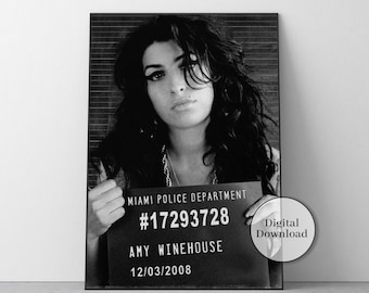 Amy Winehouse Mugshot Poster, , Feminist Print, Vintage Photo ...