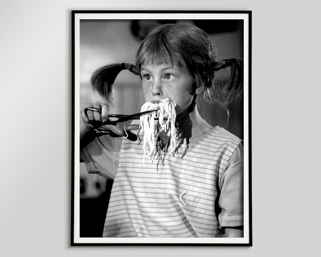 Pippi Longstocking Eating Spaghetti Print Black and White - Etsy