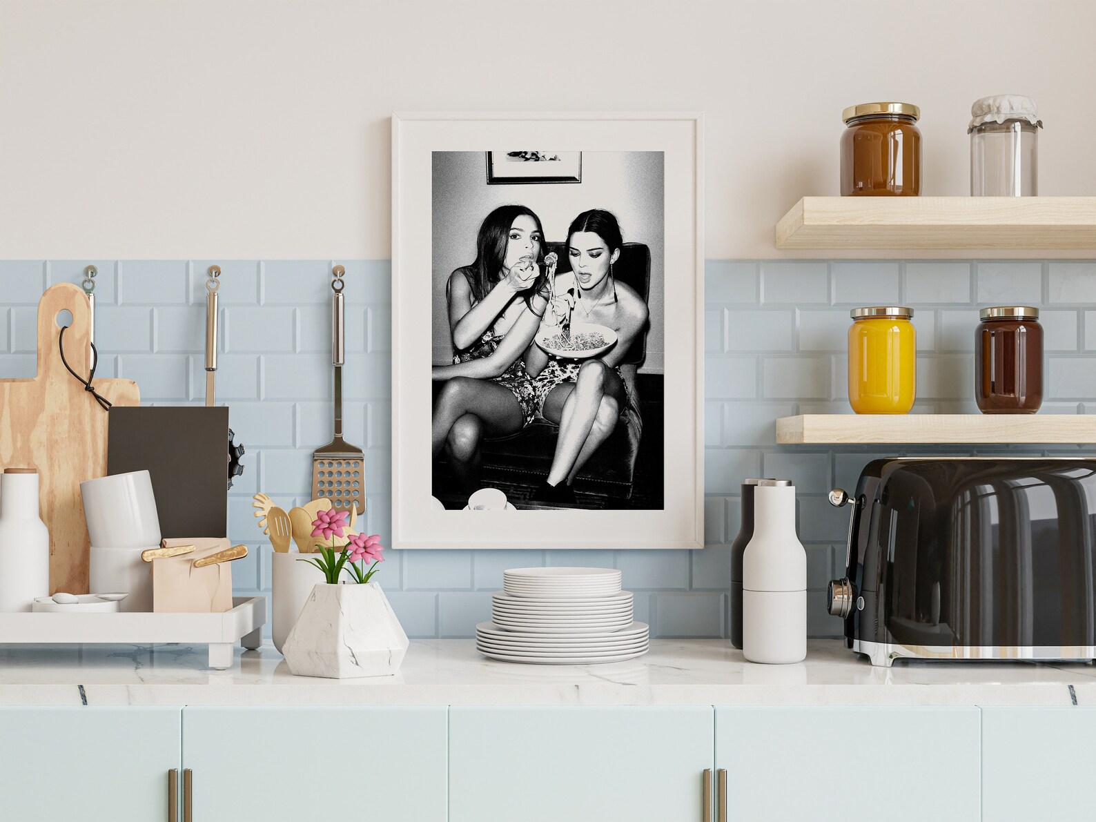 Women Eating Spaghetti Poster Vintage Kitchen Print Black - Etsy