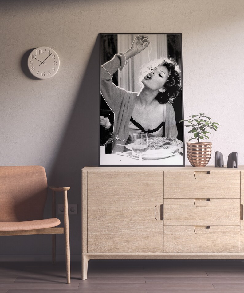 Italian Woman Eating Spaghetti Poster Black and White Pasta - Etsy