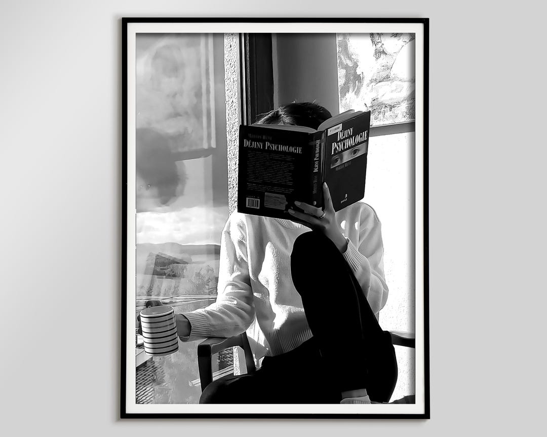 Woman Reading Book Photography Print, Black and White, Coffee Shop ...